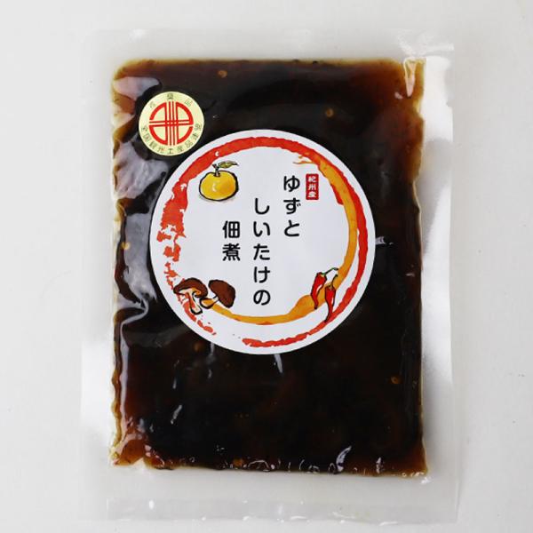 紀州特産の農薬不使用ゆずと、しいたけを　和歌山県田辺市特産　天王醤油の中でも最高級”美味しょうゆ”と「てんさい糖」でじっくりと煮込み佃煮に仕上げました。ゆずの香りとしいたけの歯ごたえが絶品です。唐辛子のピリッとした辛さが　アクセントにもなっ...