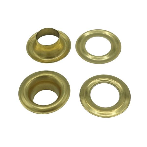 バッグ・服飾等の飾りや、テント・シート・幕などの紐通しや　補強具としてのご使用もあります。オスメス各２０００ケ／袋材質：真鍮カラー：ゴールド外径：１８．９ｍｍ×穴径：９．６ｍｍ×高さ：７ｍｍサイズはあくまでも目安であり、商品により多少の誤差...