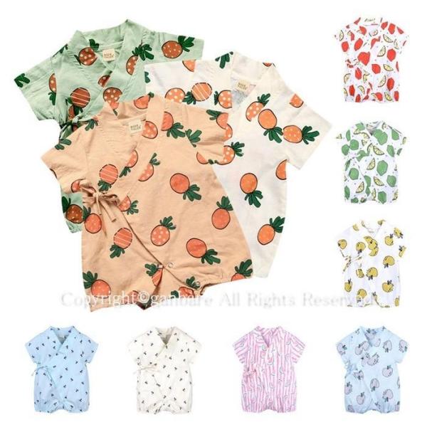 ■商品名子供服 甚平 浴衣 夏 男の子 女の子 フルーツ柄 パジャマ キッズ ベビー 新生児 部屋着 作務衣 和装 66 73 80 90 気分はハワイアン☆パイナップル甚平 甚平 ベビー 男 女の子 パイナップル 赤ちゃん キッズ パジャ...