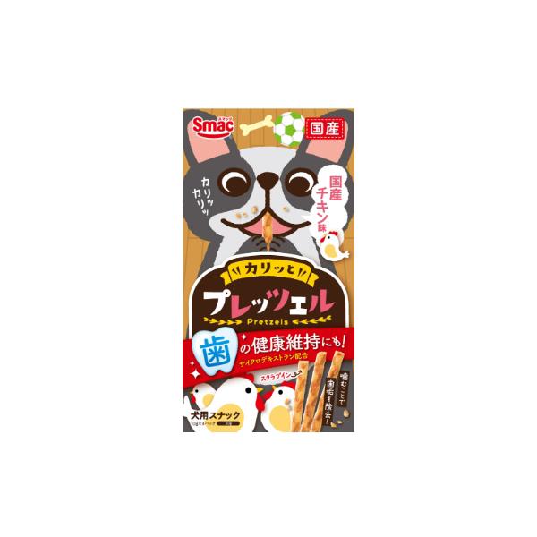 ●大切な愛犬のために全て食品用（ヒューマングレード）の原材料を使用した国産チキン味の犬用スナック「プレッツェル」です。●愛犬の栄養バランスを考慮し、カロリー、脂質、塩分、糖分等を調整しました。●サイクロデキストラン＆微粒二酸化ケイ素配合で歯...
