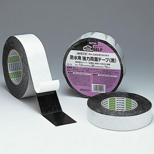 防水用強力両面テープ 黒粗面接着性、防水シール性、長期耐久性に優れています。また柔軟性があり複雑な部分にもよくなじみます。規格：J2090KZ-12mm厚さ：約1.0mm、サイズ：50mm巾×10m重量：材質：基材：布、粘着剤：ゴム系●ご使...