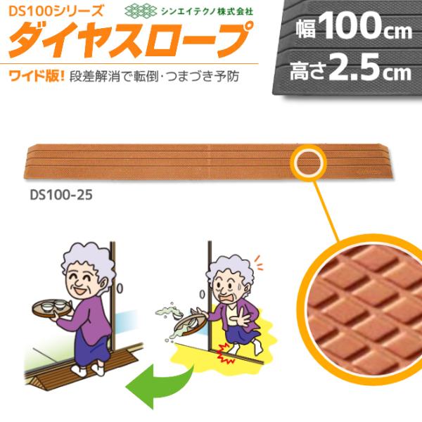 段差部での転倒防止・つまづき防止・車いすの走行などに!●高さ1〜6cmまで0.5cmごとに11段階の品揃え。　100cm幅タイプもあります。●ゴム製スロープはクッション性に富んでいて、　車イスの走行時などでも車輪の振動を吸収し、　身体にショ...