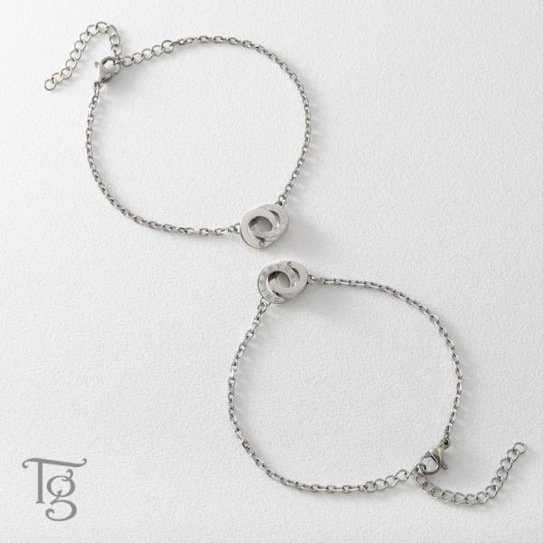 ペアブレスレット つけっぱなし 刻印 ステンレス 金属アレルギー カップル 夫婦 ダイヤモンド ローマ数字 サージカルステンレス 大人 シンプル インターロッキング インフィニティ 無限 2本セット テラグラティア Terra-gratia...