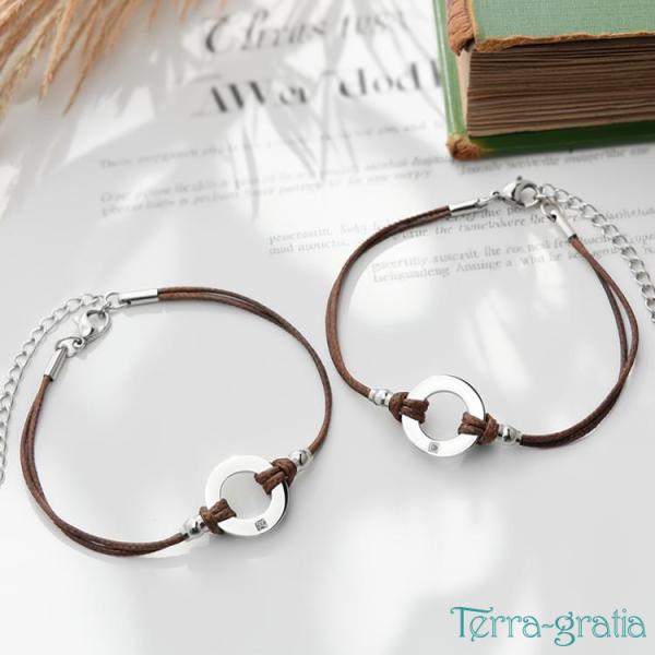 ペアブレスレット 刻印 ステンレス ワックスコード 金属アレルギー カップル 夫婦 ダイヤモンド サージカルステンレス 大人 シンプル 2本セット テラグラティア Terra-gratia PairBracelet ひも コード お揃い ペ...