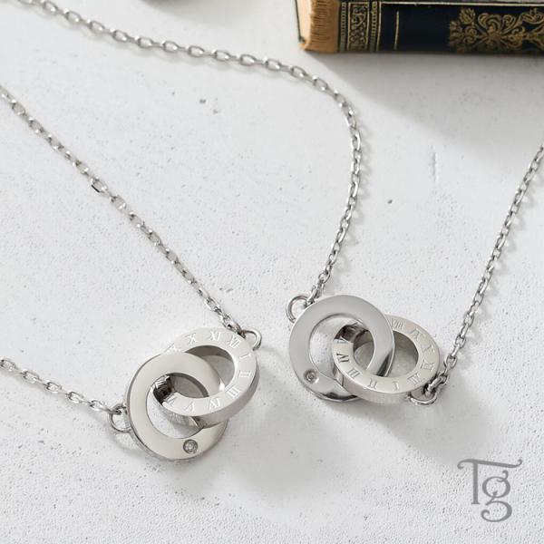 ペアネックレス ステンレス 大人 シンプル 金属アレルギー対応 つけっぱなし ダイヤモンド ローマ数字 インターロッキング インフィニティ サージカルステンレス 2本セット【スティールシルバーカラー＆スティールシルバーカラー】 ギフト プレ...