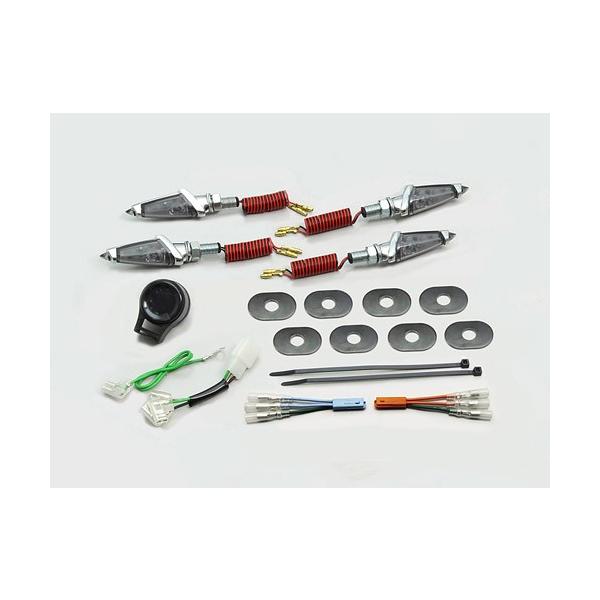 LEDダガーウインカー アルミ製クロームメッキ　スチール製 取付ステー取付ボルト M10×P1.25　スモークレンズ　消費電力 12V2Wノーマル位置に取付　ICリレー/専用ジョイントハーネス付ハリケーン製フェンダーレス同時装着には延長ボル...