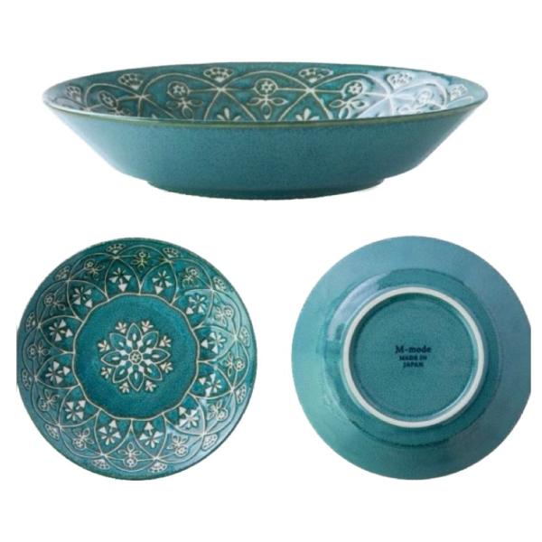 Moroccan モロッカン  205ディーププレート グリーン（緑）主菜を盛り付けテーブルの中心に置く盛皿にしたり、パスタはもちろん、フチが立ち上がった形状なのでカレーやシチュー、ピラフなどにも◎。存在感のあるデザインが、テーブルをにぎや...