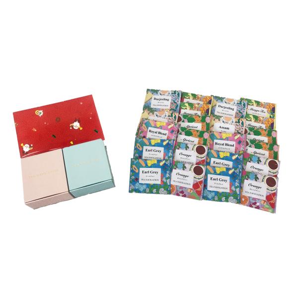 【発売日：2024年12月03日】[名称]紅茶[原材料及び原産国名]各個包装に記載[商品仕様]ナイロンメッシュ三角ティーバッグ（タグ付き）個包装クリスマス限定包装紙特製メッセージカード付き[茶葉]ダージリン・アッサム・ロイヤルブレンド　各２...