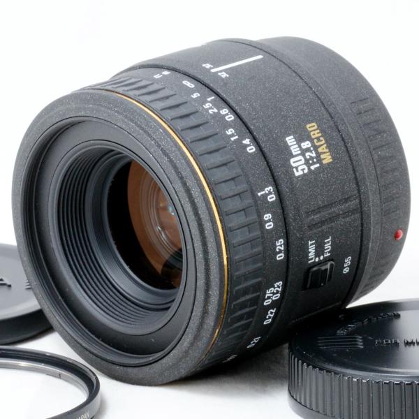 SIGMA シグマ 50mm F2.8 EX MACRO ソニー・ミノルタ Aマウント用 単焦点レンズ開放F値2.8と明るいので光量が少ない室内でも撮影がしやすいレンズです！等倍撮影対応の本格マクロレンズで花・昆虫・小物撮影などでも大きく精...
