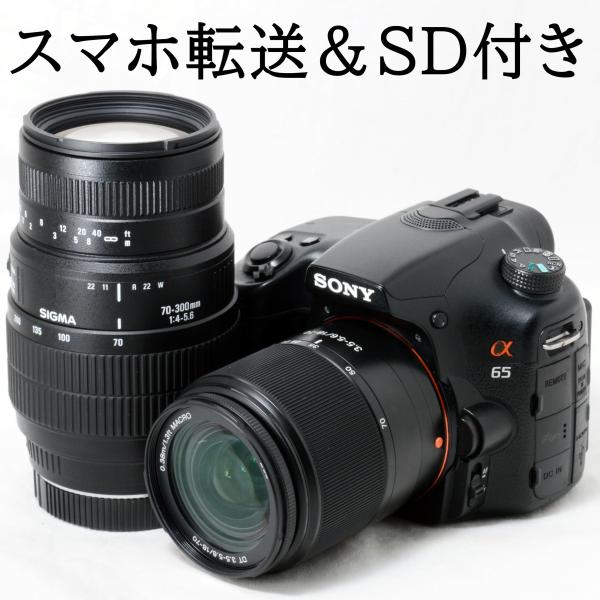 SONY ソニー α65可動式液晶画面に高速連写やライブビュー撮影2430万画素の超高画質＆動画もOK！レンズは広角18mm〜超望遠300mmまでカバー！SDカードもお付けしますのでスグに撮影可能！カードリーダーで写真をスマホに転送できます...