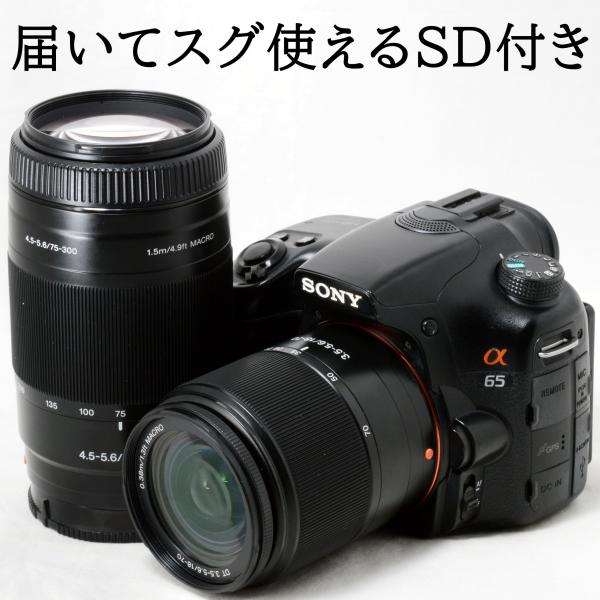 SONY ソニー α65可動式液晶に電子ビューファインダーも搭載！動画撮影も可能！高速連写やライブビュー撮影など2430万画素の超高画質で圧倒的なスピードとレスポンスを実現！レンズは広角18mm〜超望遠300mmまでカバー！普段撮りから遠景...