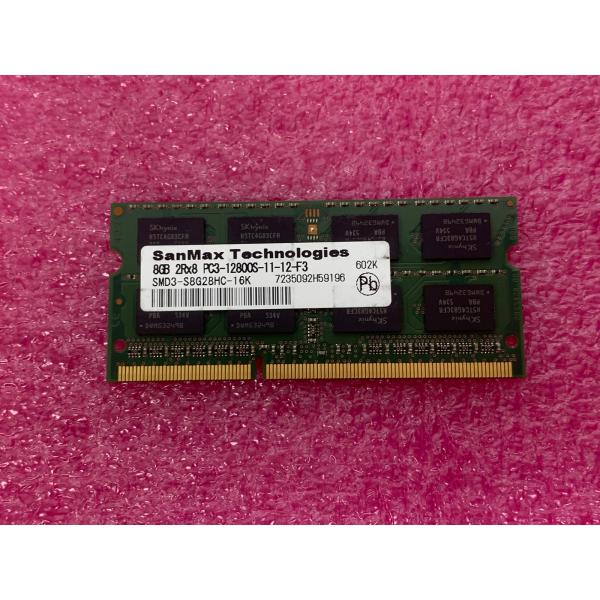 SANMAX 2rx8 PC3-12800S 8GB  DDR3-1600 8GB DDR3ノートパソコン用メモリ  204ピン ECC無し DDR3 LAPTOP RAM メモリ 中古動作品容量:8GBDDR3 ノートパソコン用メモリタイ...