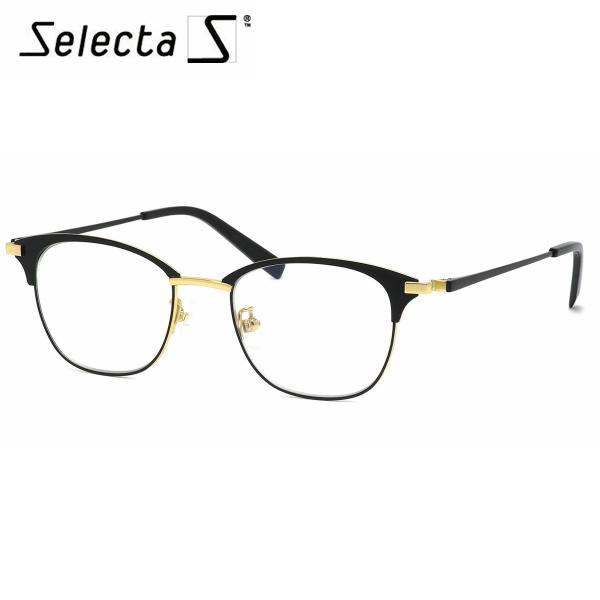 ブランド名：セレクタ ( selecta )型番：87-0001 1 50サイズフレームカラー：ブラック/ライトゴールドレンズ:デモレンズ鼻パッドの調整：可能レンズシェイプ分類：ウェリントンフレームタイプ分類：フルリム、ブローフレーム材質：...