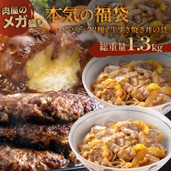 ・牛すき焼き丼の具　(100g×3食)・やわらか ハンバーグ パテ （プレーン） 500g（125g × 4枚）・チーズ in ハンバーグ パテ　500g ( 125g × 4枚 )合計約1.3kg関連ワード：牛肉 ステーキ 牛肉 訳あり ...