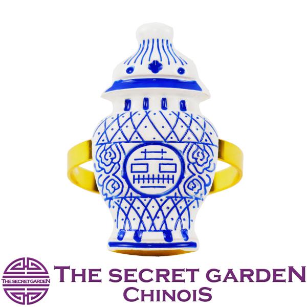 サイズ：ジンジャー部分　縦約5.5cmx　横約2.8cm<br />リング部分　直径約4cm材質：合金商品説明：とても珍しいBlue＆Whiteジンジャーのかたちのナプキンリングです。テーブルにこちらのナプキンリングがあるだけで...