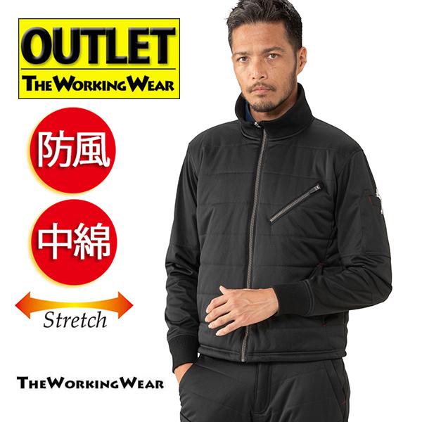 作業にカジュアルにイベントにスポーツに着用用途の多い防風中綿ジャケットストレッチきいた素材に身頃のみ中綿をいれ軽快に活動アウトレット品につき不良以外の返品はお受けできません。【素材・混率】ポリエステル100％　中綿　【カラー】11ブラック【...