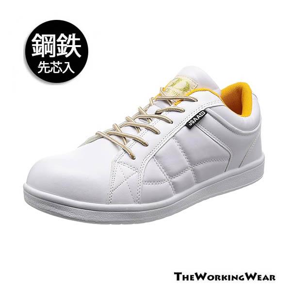 ひも式安全スニーカー働く人の足をがっちりと守る鋼鉄先芯入り カジュアルテイストの安全スニーカーJSAA型式認定合格品B種【素材】　甲被：ポリウレタン合皮　　靴底：合成ゴム【カラー】　09ホワイト　【サイズ】　24.5cm　25cm　25.5...