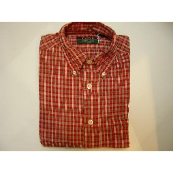 CLEVE クリーブ Made in USA 100%コットン  シェアサッカーボタンダウン半袖シャツカラー：レッドチェック