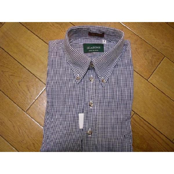 SEASONS シーズンズMade in USA 100%cottonシェア・サッカープルオーバーギンガム・シャツカラー：ブルー・チェック