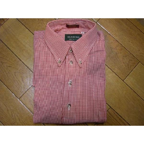 SEASONS シーズンズ Made in USA 100%cotton シェア・サッカープルオーバー シャツカラー：レッド・チェック。