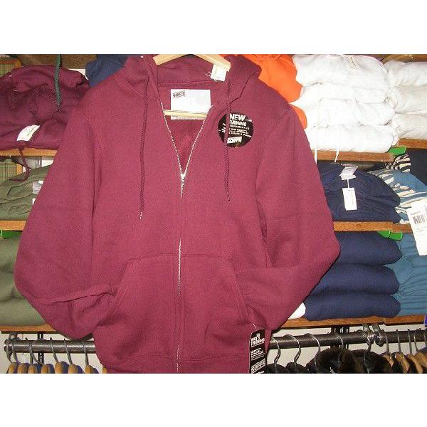 M J SOFFE アメリカ国内商品Made in USA ファブリック（生地）ミディアム・ウエイト50cotton/50polyトレーナースエットシャツ　ジッパーフード付きトレーナー　カラー/マホガニー