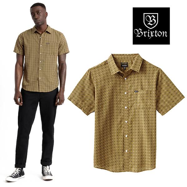 BRIXTON　ブリクストンメンズ　半袖シャツ　総柄　ダークグリーンシャツ　ドッド柄シャツ定番のドット柄をシックなカラーリングで仕上げたショートスリーブシャツ。STANDARD CURVED HEMプロサーファー・プロスケーター・ロックミュ...