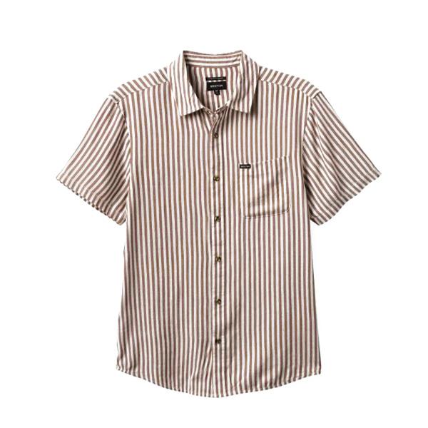 BRIXTON　ブリクストンチャーター ヘリンボーン ストライプ ウーブンシャツ　半袖シャツ　メンズ　ブラウンＸホワイト シャツ　肌触りのいい柔らかい素材プロサーファー・プロスケーター・ロックミュージシャンにも愛用されているブランドです。O...