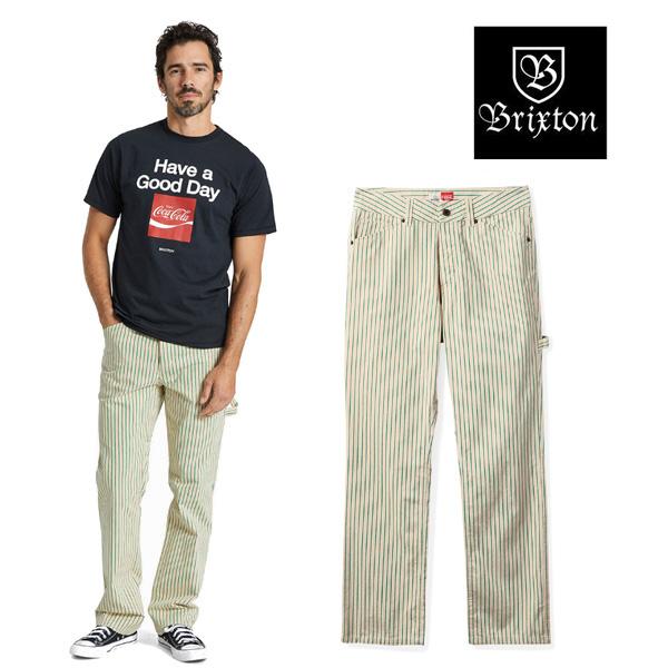 BRIXTON　ブリクストンパンツ　カーペンターパンツ　メンズ 　COCA-COLA　コカコーラ　ストライプ　ベージュｘグリーンプロサーファー・プロスケーター・ロックミュージシャンにも愛用されているブランドです。1970年代にコカ・コーラの...