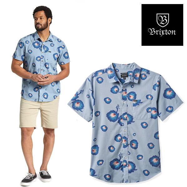BRIXTON　ブリクストンチャーターシャツ　メンズ　半袖シャツ　総柄シャツ　ブルー シャツ　2023　STANDARD FIT　ウォッシュ加工　花柄プロサーファー・プロスケーター・ロックミュージシャンにも愛用されているブランドです。洗練さ...