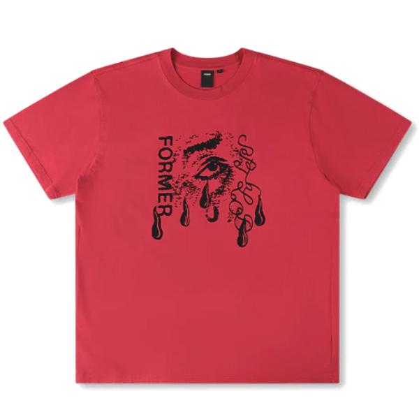 FORMER　フォーマー半袖Tシャツ　T-SHIRT　TEE　メンズ　レッド フロッキープリント　ウォッシュ加工　2025 世界中で絶大なる人気を誇るクレイグ アンダーソン、デーン レイノルズ、オースティン ジレット、ディラン リーダーによ...