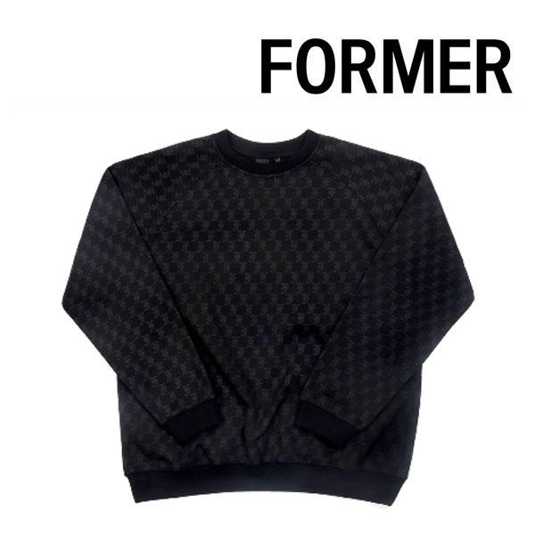 FORMER　フォーマーCOTTON POLY 320GSM BRUSHED FLEECCUSTOM YARDAGE PRINTVINTAGE CREW FIT.クルースウェット　トレーナー　裏起毛　ブラックｘチャコーググレー　COMPOS...