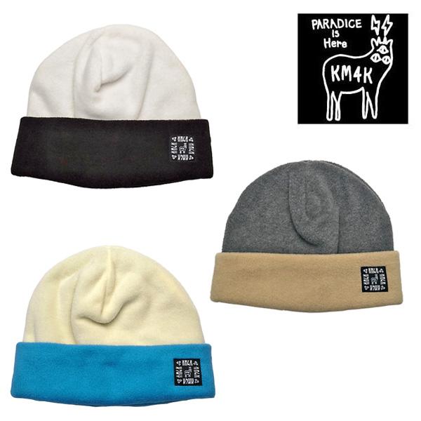 KM4K　カモシカ帽子　フリース　折り返しあり　2トーン　厚手　スノーボードでもストリートでも！ made in japan　2022　BLACK/WHITE　BEIGE/D.GREY　TURQUOISE/CREAM※返品交換はご遠慮くださ...