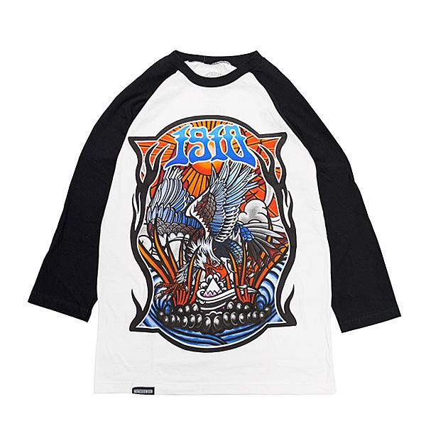 1910 ナインティーンテン9teenten　NINETEEN TEN　Tシャツ　TEE　7分袖　ロゴTシャツ　ホワイトｘブラックTシャツ※1910のプリント製品は、アートデザインを表現する為にアメリカでも代表的なシルクスクリーンプリントを...