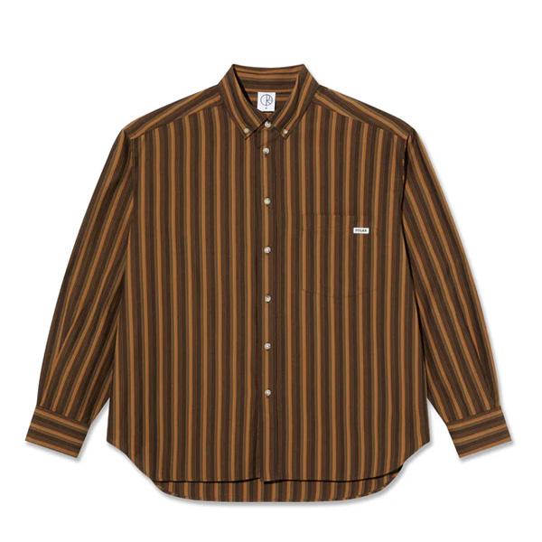POLAR SKATE CO.　polar skateboard　ポーラー スケートボード カンパニーシャツ　ストライプシャツ　コットンシャツ　薄手　幅広め　メンズ　ブラウン　2024100% CottonCrisp thin poplin...