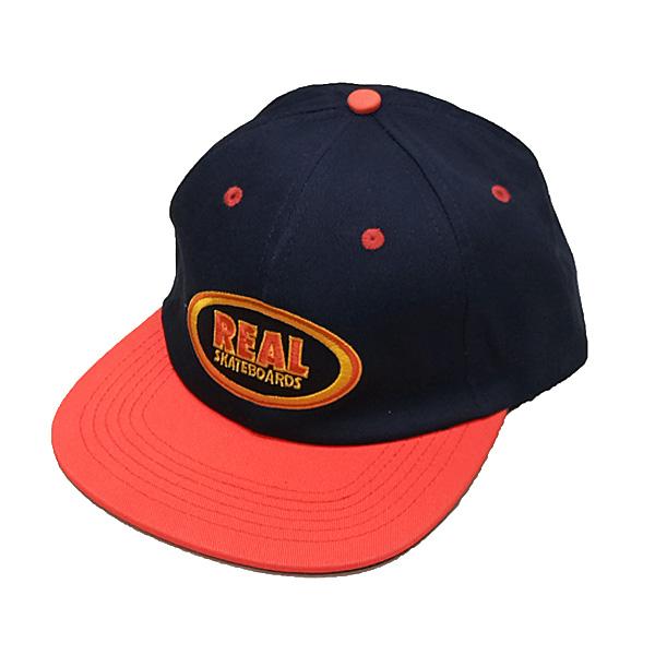 REAL SKATEBOARDS　リアルスケートボード帽子　コットン　キャップ　ストラップバックキャップ　ネイビーオレンジ1989年にサンフランシスコにてトミー ゲレロとジム シーボーとDELUXE (REAL,ANTIHERO,KROOK...