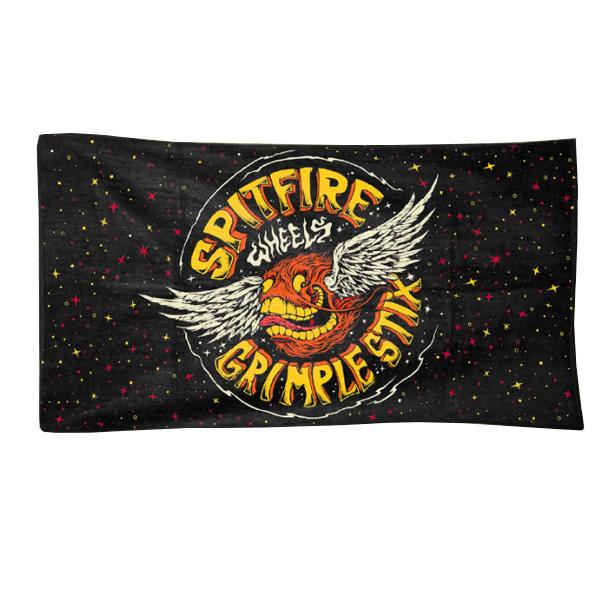 SPIT FIRE　スピットファイア ウィール　スピットファイヤータオル　大きめサイズ　ビーチタオル火の玉小僧のマークで有名な世界NO１のシェアを誇るウィールブランドです。最良質のウレタンから造り出されるウィールはどれもグリップ、安定性、ス...