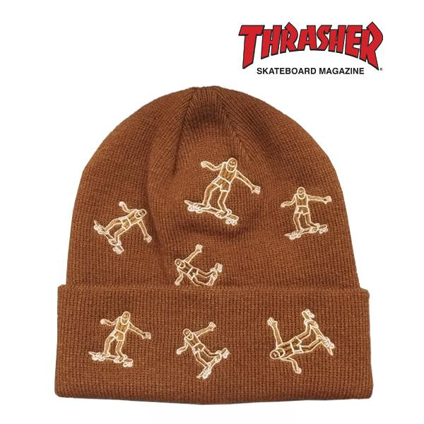 THRASHER MAGAZINE　スラッシャー帽子　ニット帽　ビーニーStandard fit beanie woven from acrylic. Finished embroidered artwork by Mark Gonzale...