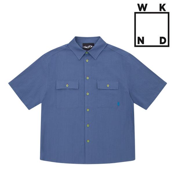 WKND SKATEBOARDS　ウィークエンド スケートボード半袖シャツ　ストライプシャツ　WEEKEND　ブルーシャツ100% Cotton Seersucker Over-dyed Fabric2 Front PocketsButto...