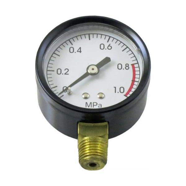 タテ型-/50mm/R1/4・Size:50mmStyle:タテ型・取付けネジ R1/4(PT1/4)管用テーパーオネジ・計測範囲 0~1.0MPa・使用最高圧力 1.0MPa・材質:スチール・黄銅(真鍮)・用途:配管内のエアー圧力の計測