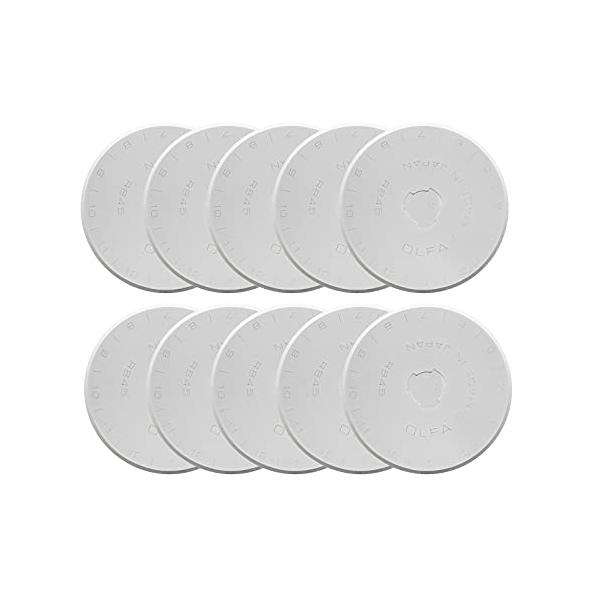 10枚-/直径45mm×0.3mm/03-322・Size:直径45mm×0.3mmStyle:10枚・パッケージ個数:1・直径45ミリ円形刃の10枚入タイプ・布・紙をはじめ、薄手のゴムシート、フィルムなどの切りにくい素材も自在にカット・適...