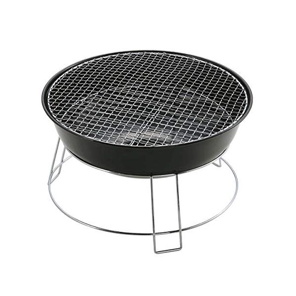 1~2人用ブラック/約外径360×高さ190mm/M-6497・PatternName:単品・パッケージ個数:1・材質:本体/普通鋼鈑(表面加工ほうろう)、バーベキューアミ・目皿・スタンド/鉄(クロムめっき)・収納サイズ:(約)外径360×...