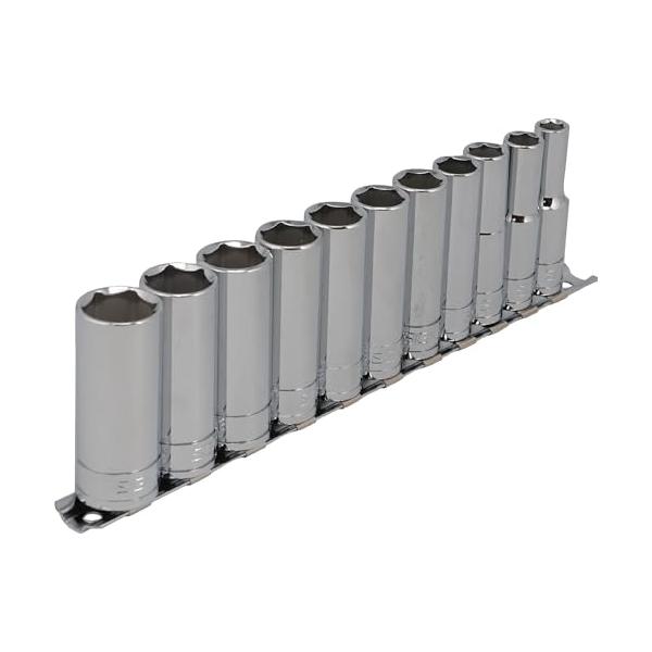 シンプル-/8、10、11、12、13、14、15、16、17、18、19mm/12431・パッケージ個数:1・●ミラー仕上げのメッキが美しいディープソケットセット。●ボルトの貫通したナットや、奥まった所での作業に最適です。●ボルト・ナット...