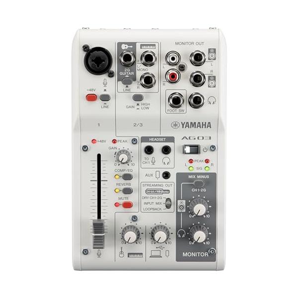 3チャンネルホワイト/1個 (x 1)/AG03MK2・Color:ホワイトPatternName:2）単品・パッケージ個数:1・60 mmフェーダー（CH1）・+48 V ファンタムパワー (CH1)・エレキギター用Hi-Z入力 (CH2...