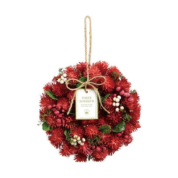 レッド/サイズ：外径　約φ18cm/-・パッケージ個数:1・素材：オニナベナ・ニガヨモギ・葉・樹脂・1個小箱入り　麻紐付き・ポイント? リース中央にあるタグにはフランス語で【幸運のお守り】という意味があり、いいことがありますようにという願い...