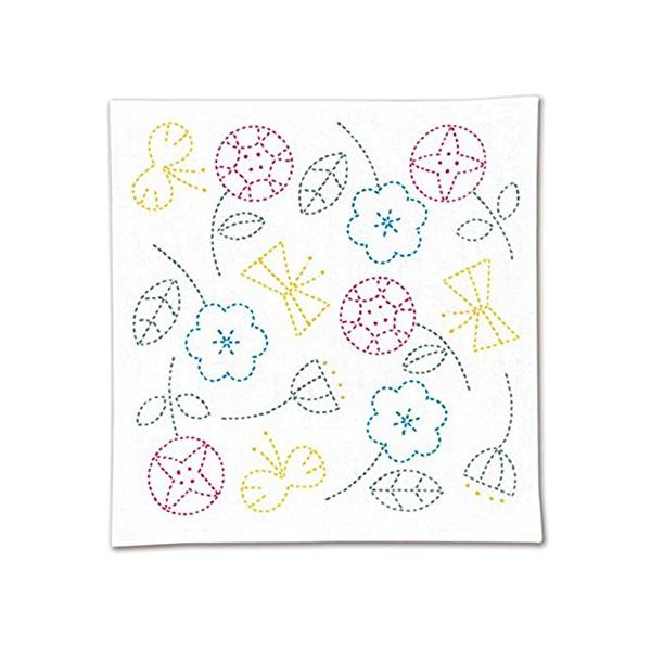 フラワー白/-/SK-326・Style:フラワー・パッケージ個数:1・出来上がりサイズ:約縦34cm×横34cm・素材・材質:晒木綿・刺し子糸:綿100% 刺し子針:はがね・仕様:初級者向け・製作時間の目安:4~5時間・主な製造国 :日本