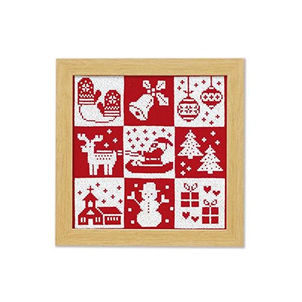クリスマスレッド X-102/-/-・パッケージ個数:1・素材・材質/布、ししゅう糸:綿100%、クロス針:はがね・仕様/初~中級者向き、打込目数:13カウント/1インチ・約52目/10cm、額:W-38使用(白木)別売、W-39(ブラウン...