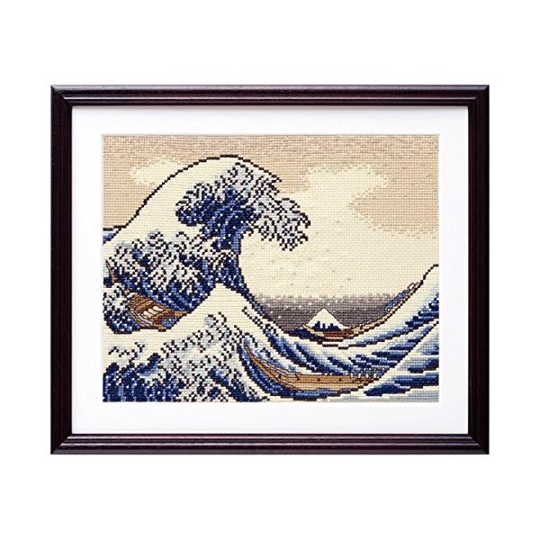 神奈川沖浪裏/デザインサイズ : 29×36.5cm/-・セット内容：25番刺繍糸、刺繍布（オリムパスNo.3000布ジャバクロス中目）、クロス針、説明書・用意するもの：はさみ、糸、テープ、アイロン、額Ｗ-31使用マット紙付(別売)・出来上...