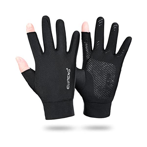 春夏用-/One Size/JP-ELT_SPROT_GLOVES_22x9CM_L_BK・【涼感&amp;UVカット】メンズUVカット手袋はアイスシルク素材で肌にやさしく、通気性が良い。 シルクのような肌触りで、着た瞬間に涼しさを感じるこ...