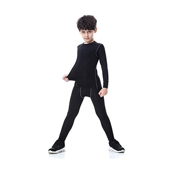 スポーツブラック 上下セット/150/-・Color:ブラック 上下セットSize:150・長袖コンプレッショントップスとスポーツタイツ 2点セット。UVカット、吸汗速乾、防菌防臭、防寒保温、通気などの多機能を備え、ストレッチ性に優れている...