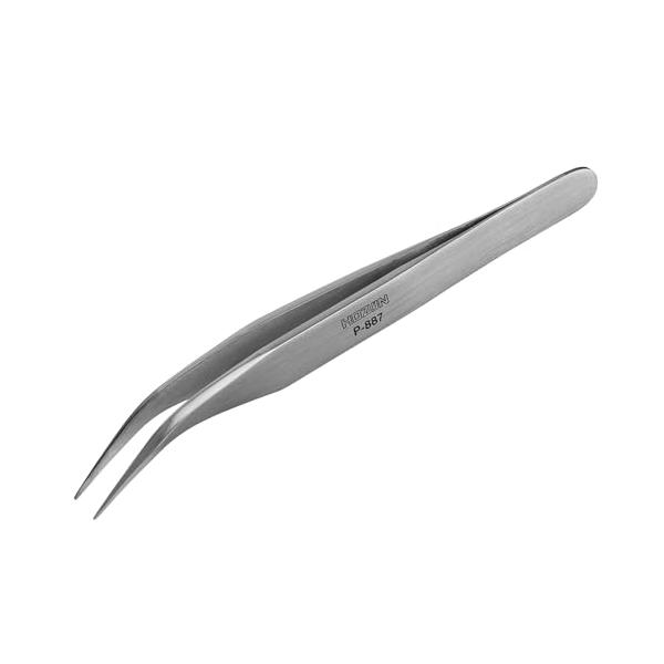 先端幅:0.6mm(先曲がり)Silver/-/P-887・Style:先端幅:0.6mm(先曲がり)・パッケージ個数:1・??強力でしなりにくい高耐久ピンセット P-887ピンセットは、板厚2.3mmの頑丈なステンレス素材（SUS420J...